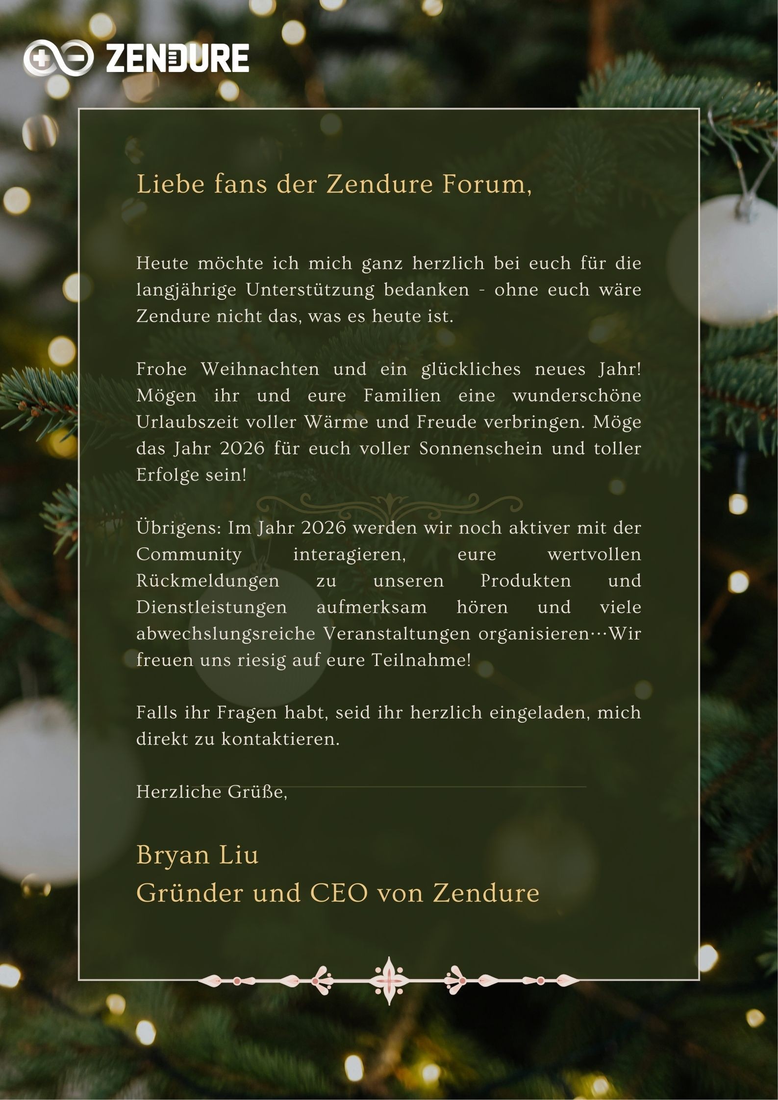 Weihnachtsgrüße und Dankeschön von CEO Bryan - Zendure Community